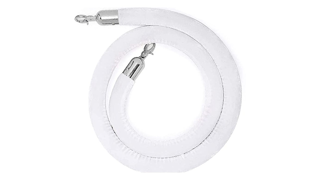 S White Velvet Stanchion Rope With Chrome Hooks - Party Rentals NYC ...